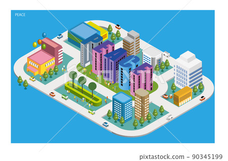Fun cityscape and living scenery. Building and... - Stock Illustration ...