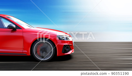 Red car runs fast on the road - Stock Illustration [90351190] - PIXTA
