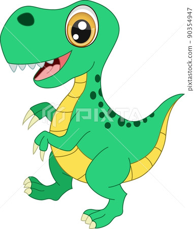 Cute green dinosaur cartoon on white background - Stock Illustration ...