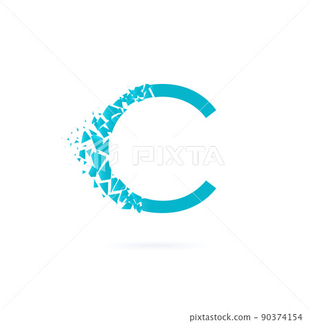 Letter C logo. Triangle Crumbling to pieces. - Stock Illustration ...