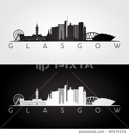 Glasgow skyline and landmarks silhouette - Stock Illustration [90374158 ...