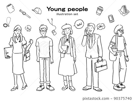 Simple illustration line drawing youth - Stock Illustration [90375740 ...