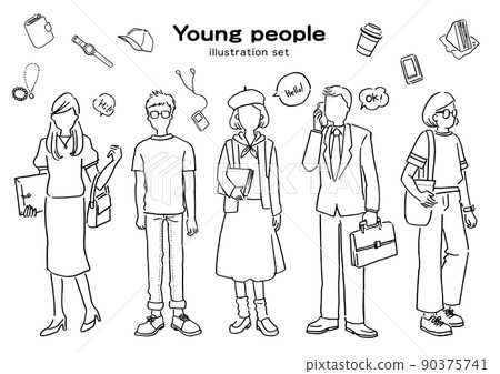 Simple illustration line drawing youth - Stock Illustration [90375741 ...