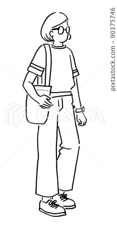Simple illustration line drawing youth - Stock Illustration [90375746 ...