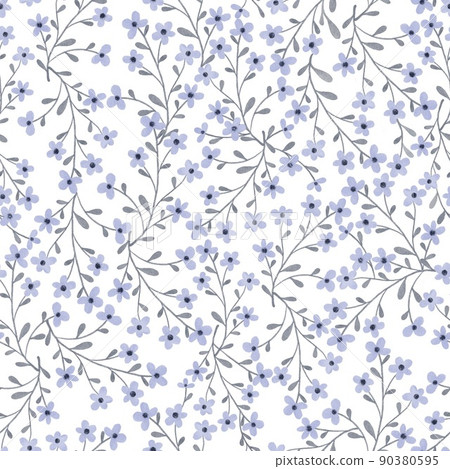 Watercolor blue flowers pattern with leaves.... - Stock Illustration ...