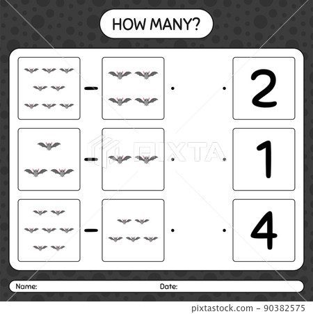 How many counting game with bat. worksheet for... - Stock Illustration ...