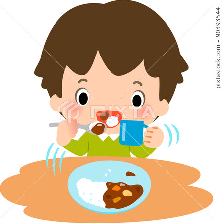 Boy eating curry fast - Stock Illustration [90393544] - PIXTA
