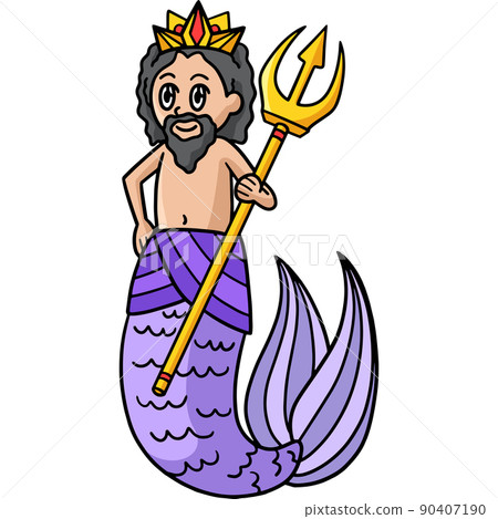 Merman King With Trident Cartoon Colored Clipart - Stock Illustration ...