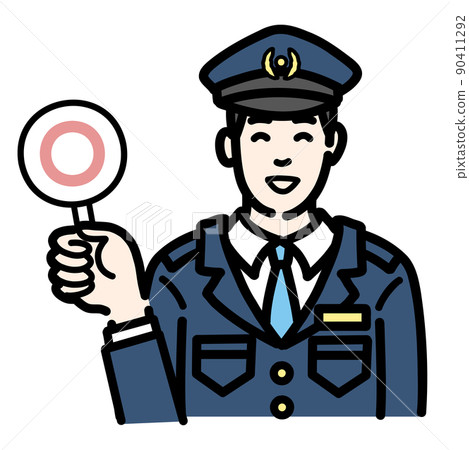 A smiling police officer man holding a Maru tag - Stock Illustration ...