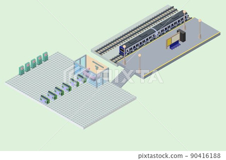 Station ticket vending machines, ticket gates,... - Stock Illustration ...