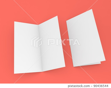 Open and closed brochure mockup on red... - Stock Illustration ...