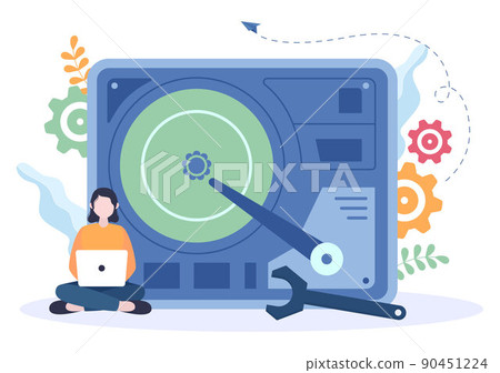 Computer Repair or Service Flat Cartoon... - Stock Illustration ...