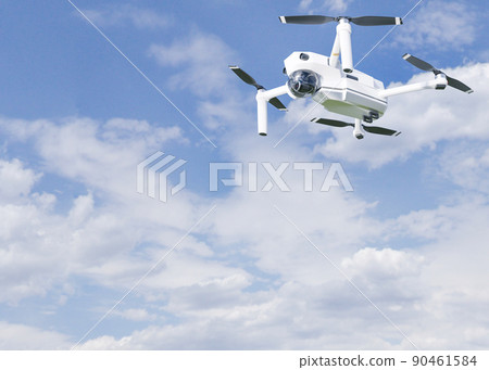 The high-tech drone flying in the sky. Drone... - Stock Illustration ...