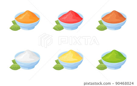 Cartoon indian powders. Powder spices in bowl,... - Stock Illustration ...