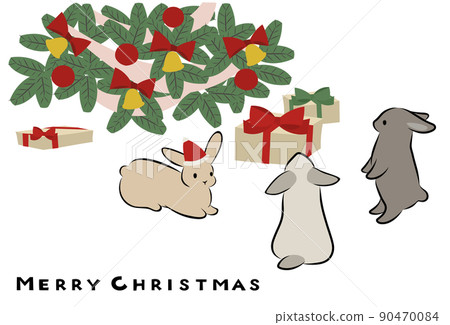 Rabbit hand-painted Christmas card - Stock Illustration [90470084] - PIXTA