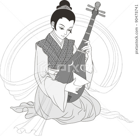 Material illustration of Benzaiten playing Biwa... - Stock Illustration ...