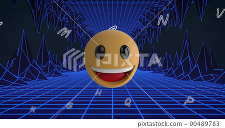 Image of emoji icon floating over letters and... - Stock Illustration ...