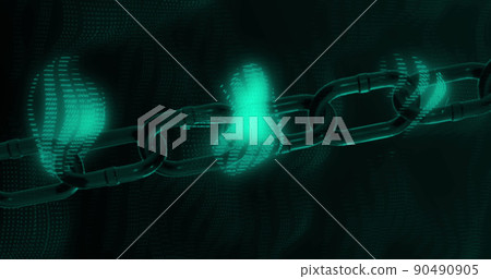 Image of data processing and chain over black... - Stock Illustration ...