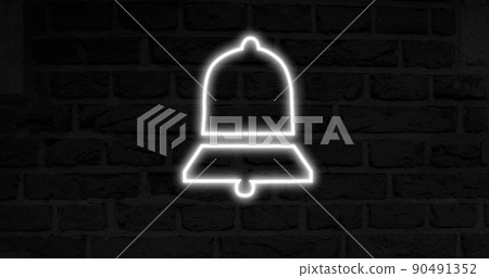 Image of glowing neon bell notification icon on... - Stock Illustration ...