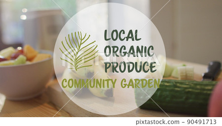 Image of organic produce text with fresh food - Stock Illustration ...