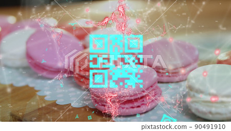 Blue QR code with a red floating web of... - Stock Illustration ...