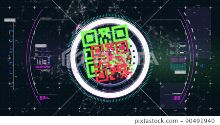 Qr code scanner over network of connections... - Stock Illustration ...