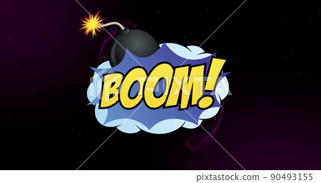 Image of boom text over neon shapes on black... - Stock Illustration ...