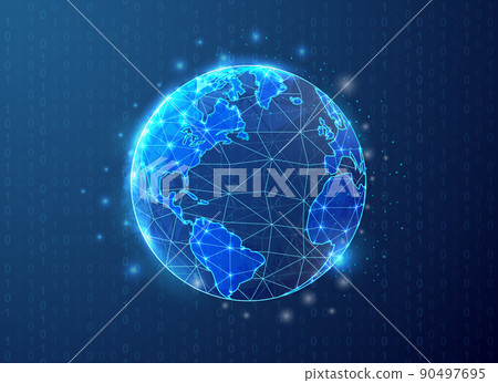 Earth planet polygonal symbol with binary code... - Stock Illustration ...