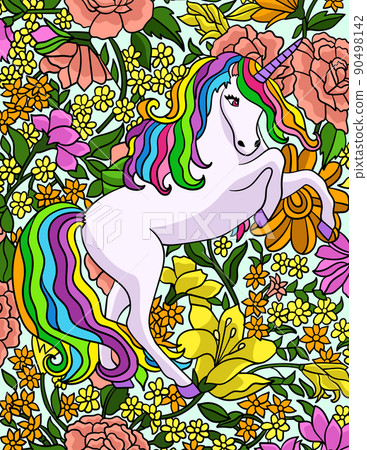 Leaping Unicorn Colored Cartoon Illustration - Stock Illustration ...