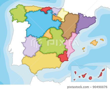 Vector illustrated blank map of Spain with... - Stock Illustration ...