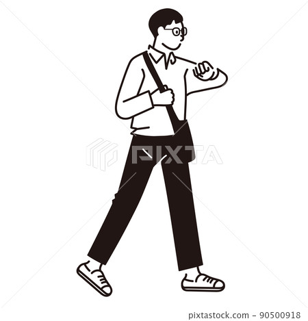 Line drawing of a man rushing to look at his watch - Stock Illustration ...