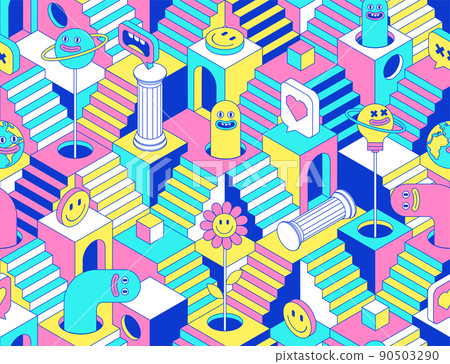 Surreal seamless pattern with stairs, steps,... - Stock Illustration ...