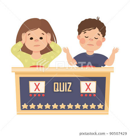 Little Boy and Girl Playing Quiz Game or Mind... - Stock Illustration ...