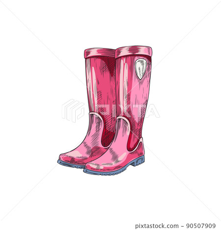 Colorful pink welly boots with engraving, hand... - Stock Illustration ...