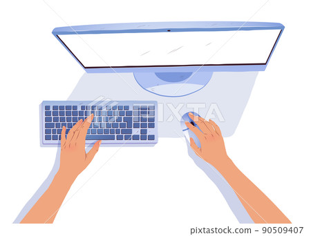 Illustration of hands with desktop computer - Stock Illustration ...