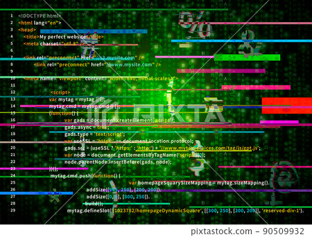 Glitch program code on green matrix symbols,... - Stock Illustration ...