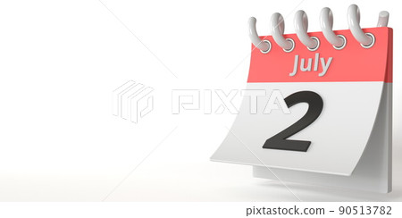 July 2 date on a tear-off calendar, 3d rendering - Stock Illustration ...