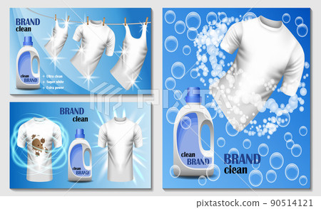 Laundry room banner concept set, realistic style - Stock Illustration ...