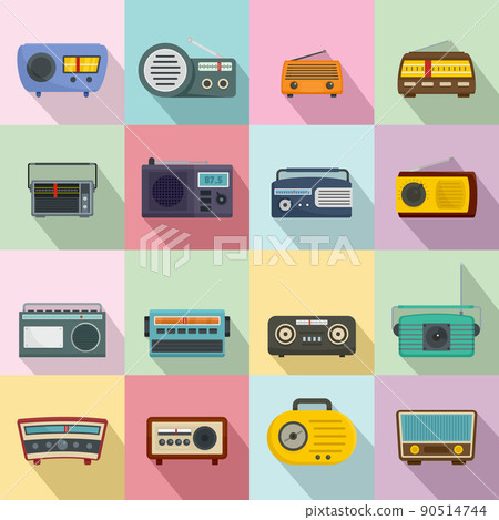 Radio music old device icons set, flat style - Stock Illustration ...