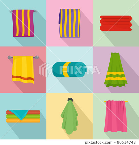 Towel hanging spa bath icons set, flat style - Stock Illustration ...