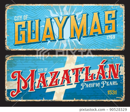 Guaymas, Mazatlan Mexican city travel stickers... - Stock Illustration ...