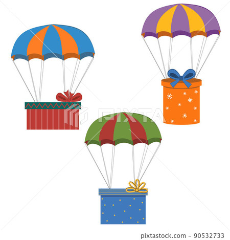 Gift decorated parachute gift box, color... - Stock Illustration ...