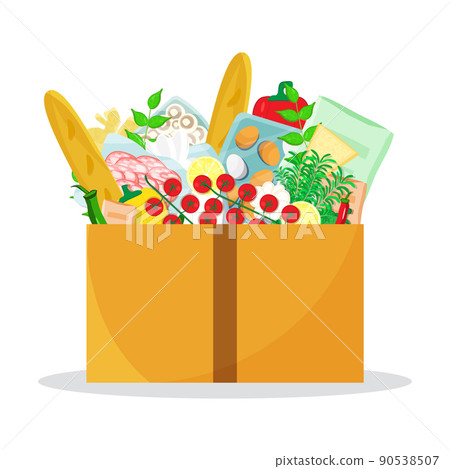 Box full of grocery food products - Stock Illustration [90538507] - PIXTA