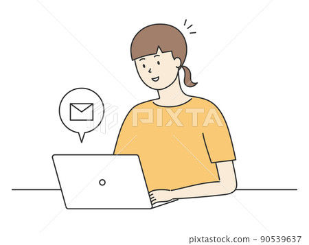 A woman receiving an email on her computer - Stock Illustration ...