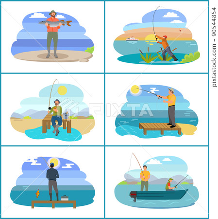 Fishing People Images Set Vector Illustration - Stock Illustration ...