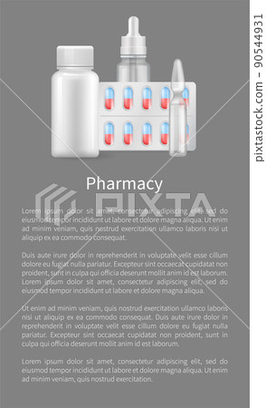 Pharmacy Poster with Containers for Medical Pills - Stock Illustration ...