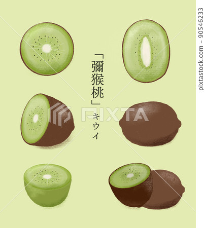 Kiwi colored pencil drawing illustration set - Stock Illustration ...