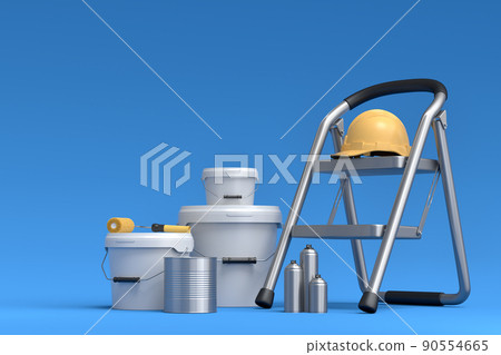 Set of folding ladder, bucket, helmet with... - Stock Illustration ...