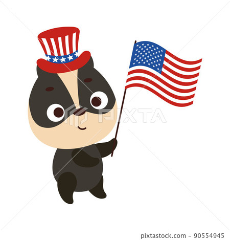 Cute little badger holding flag of United... - Stock Illustration ...