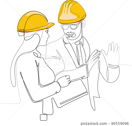 Continuous line drawing engineer wearing helmet - Stock Illustration ...